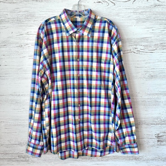 Alan Flusser | Shirts | Alan Flusser Gingham Check Plaid Rainbow Multicolor Button Down Shirt ...